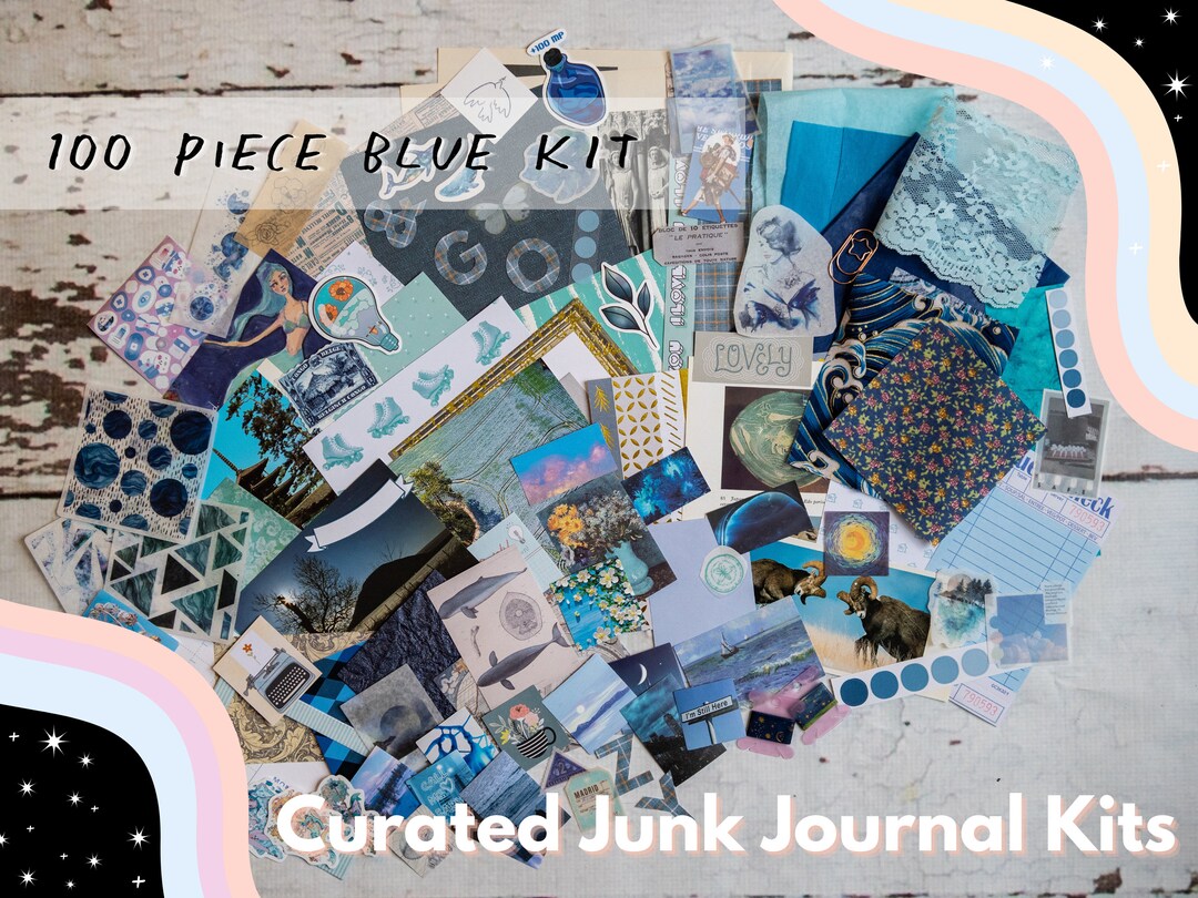 100 Pc 50pc BLUE Curated Junk Journaling Kit, BUJO, Journal Ephemera ...