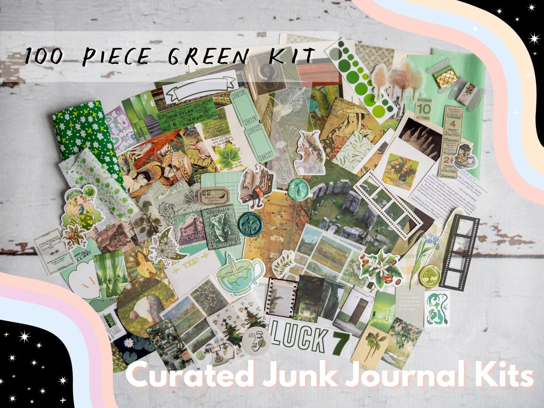 100 Pc 50pc GREEN Curated Junk Journaling Kit, BUJO, Journal Ephemera ...