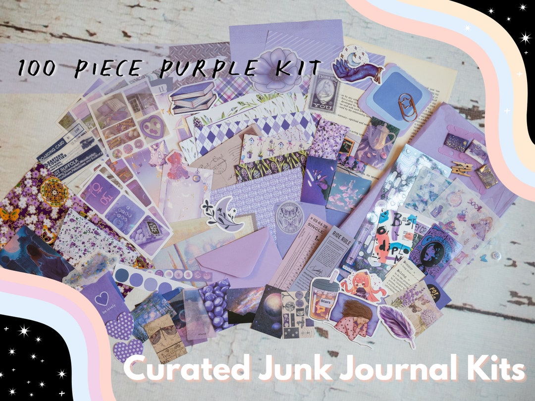 100 Pc 50pc PURPLE Curated Junk Journaling Kit, BUJO, Journal Ephemera ...