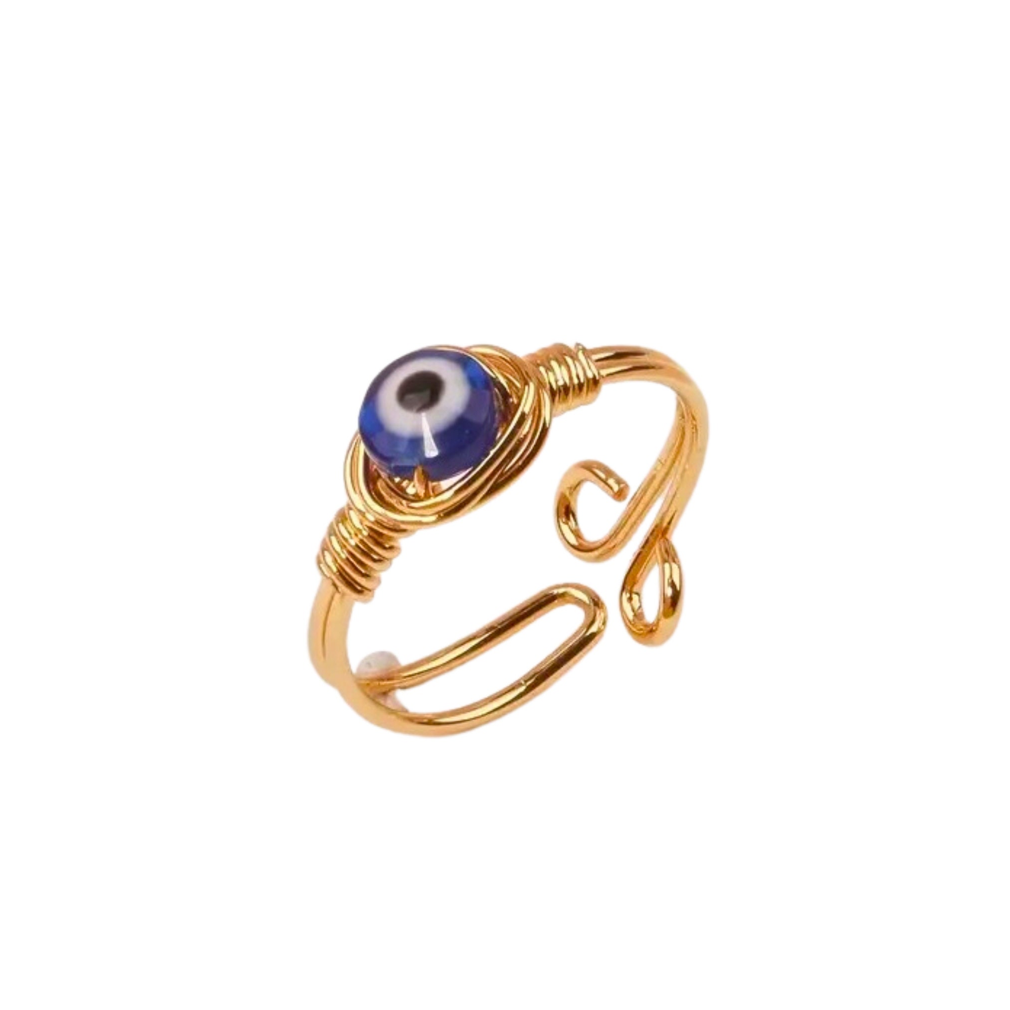 Evil Eye Adjustable Ring, Blue Evil Eye Ring, Gold Plated, Lucky Ring ...