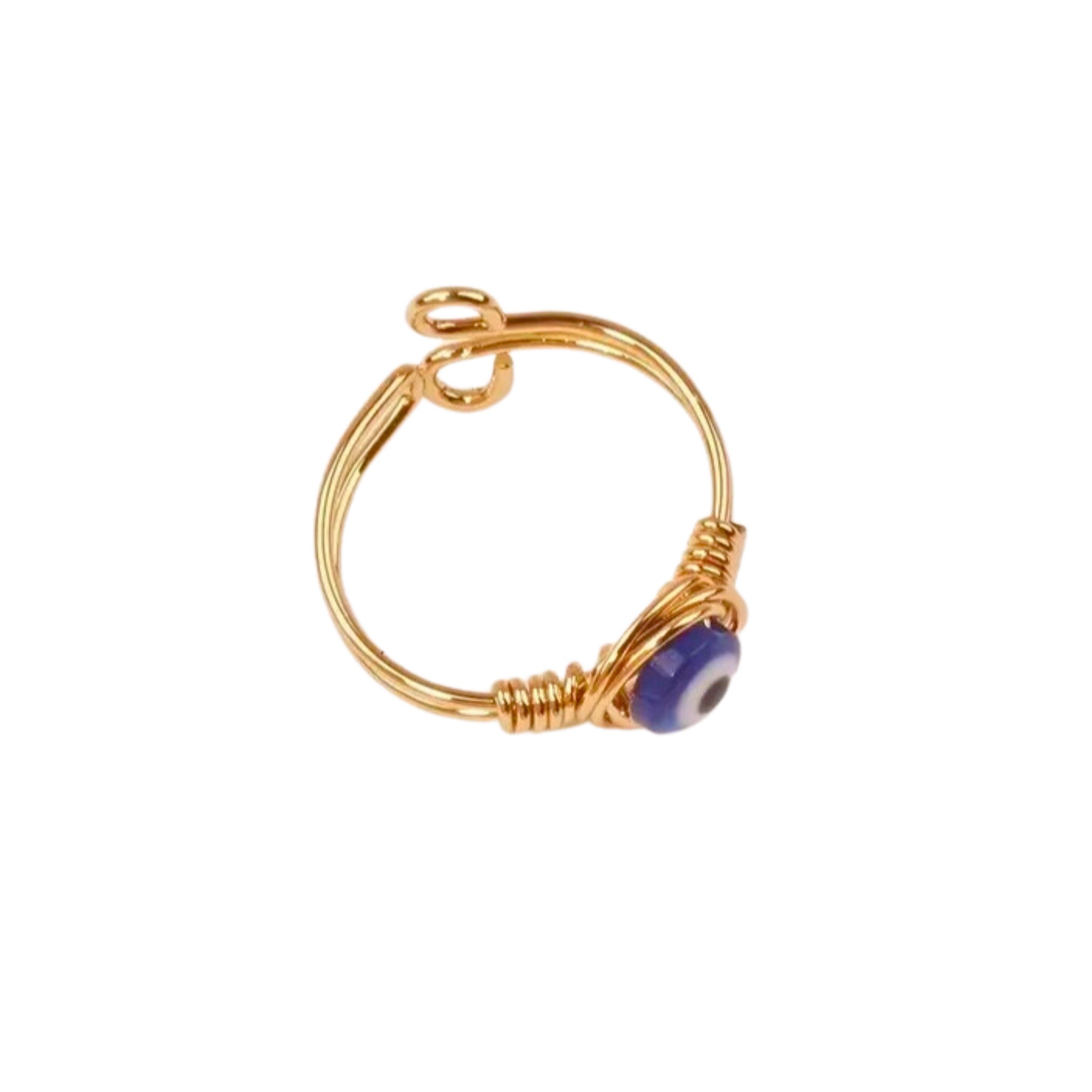 Evil Eye Adjustable Ring, Blue Evil Eye Ring, Gold Plated, Lucky Ring ...
