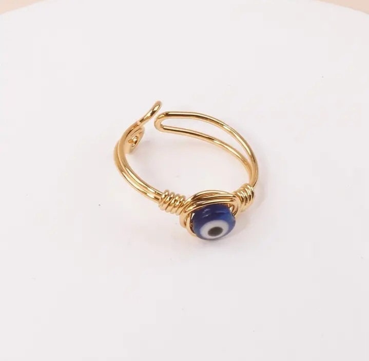 Evil Eye Adjustable Ring Blue Evil Eye Ring Gold Plated - Etsy