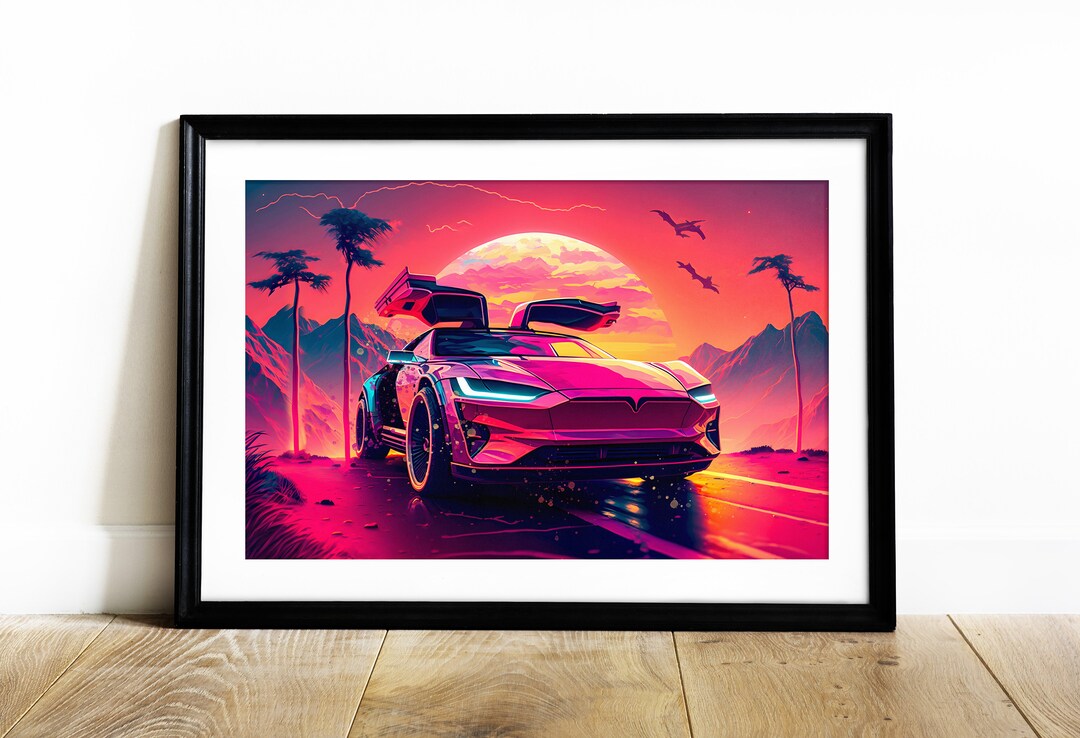 Synthwave Tesla Model X, Digital Wall Art, Printable Wall Art, Modern ...
