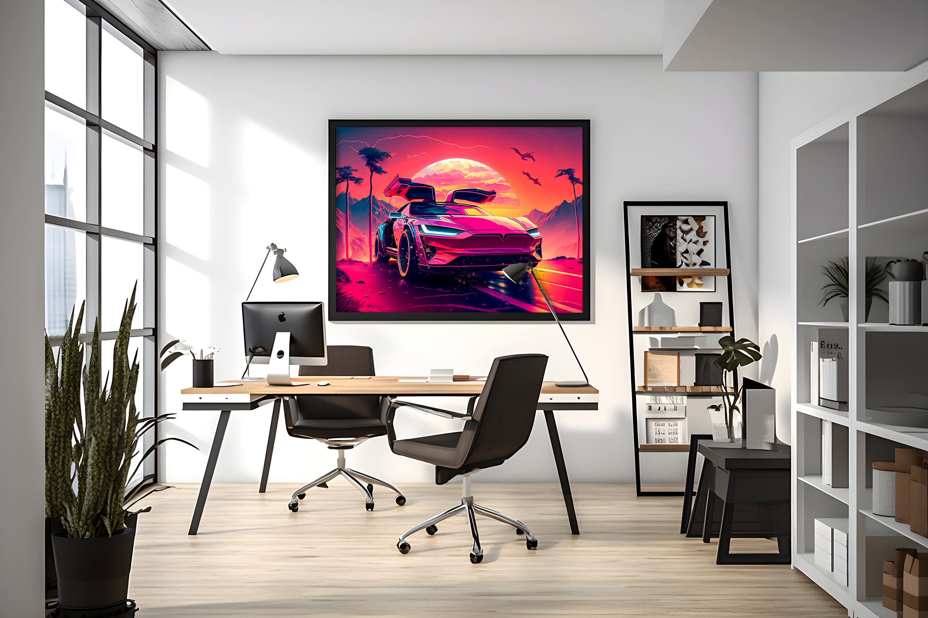 Synthwave Tesla Model X, Digital Wall Art, Printable Wall Art, Modern ...