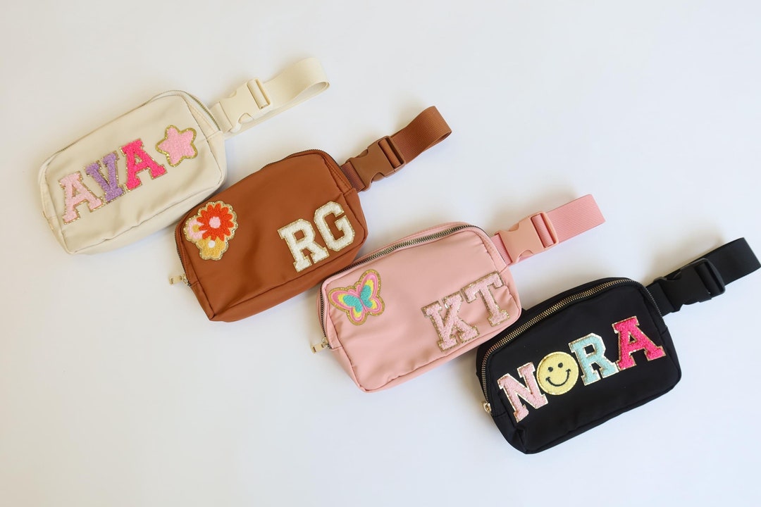 Personalized Nylon Belt Bag | Chenille Letter Patch Belt Bag | Custom ...