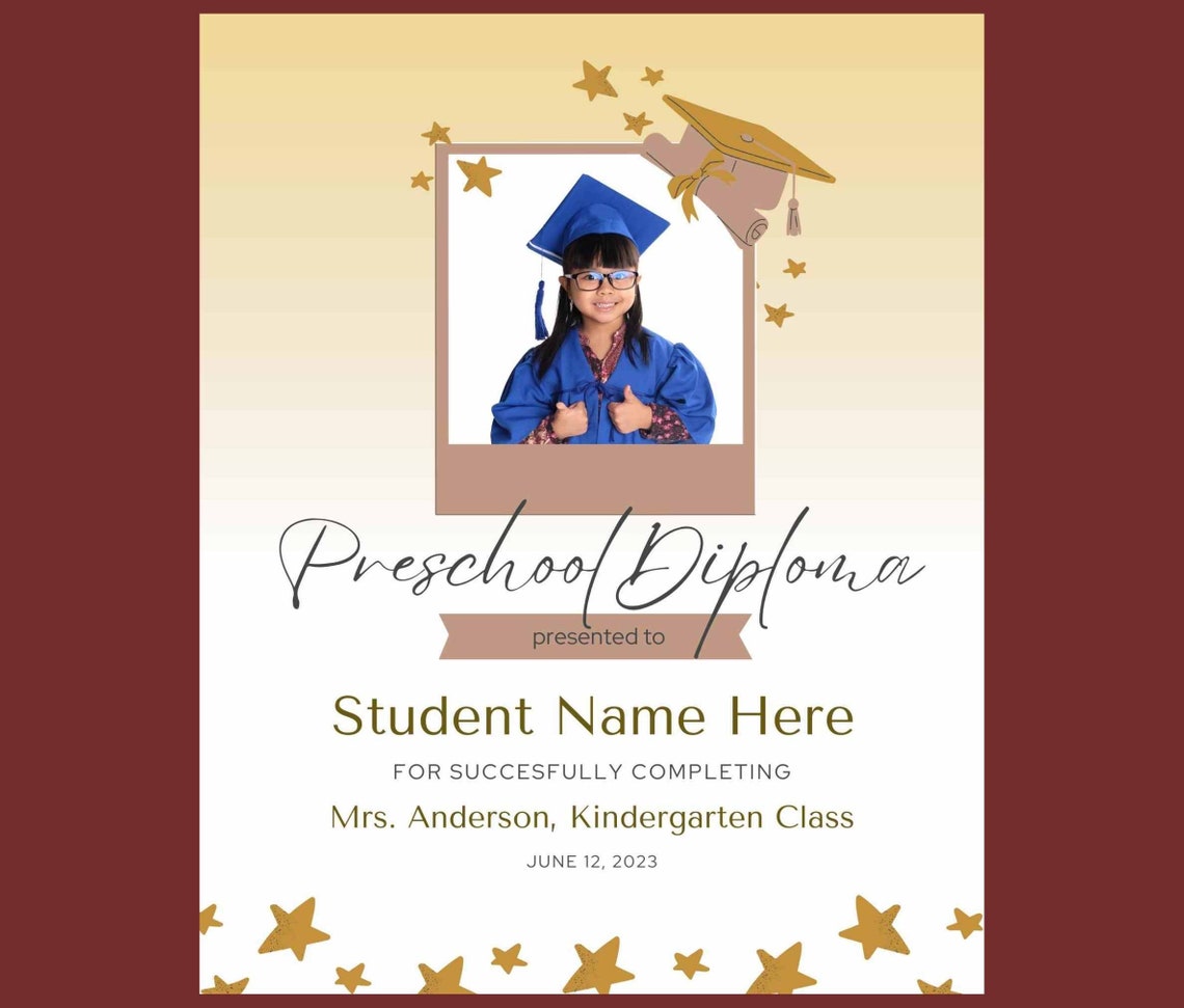 Editable Preschool Diploma DAYCARE GRADUATION Certificate,daycare ...