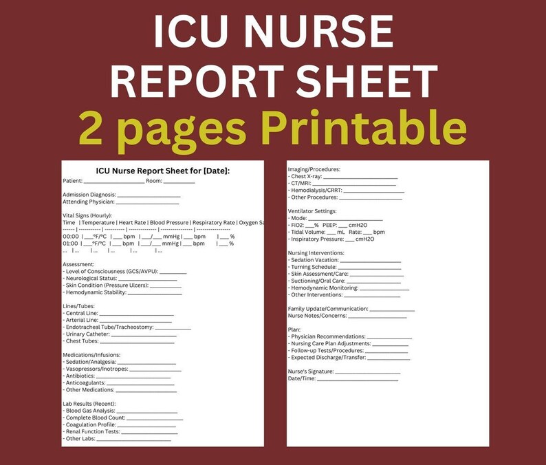 ICU Nurse Report Sheet Icu Nurse Brain,icu Nurse Report,icu Nurse Sheet ...