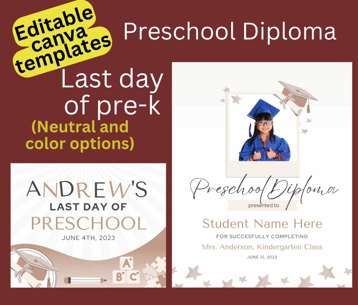 Editable Preschool Diploma DAYCARE GRADUATION Certificate,daycare ...