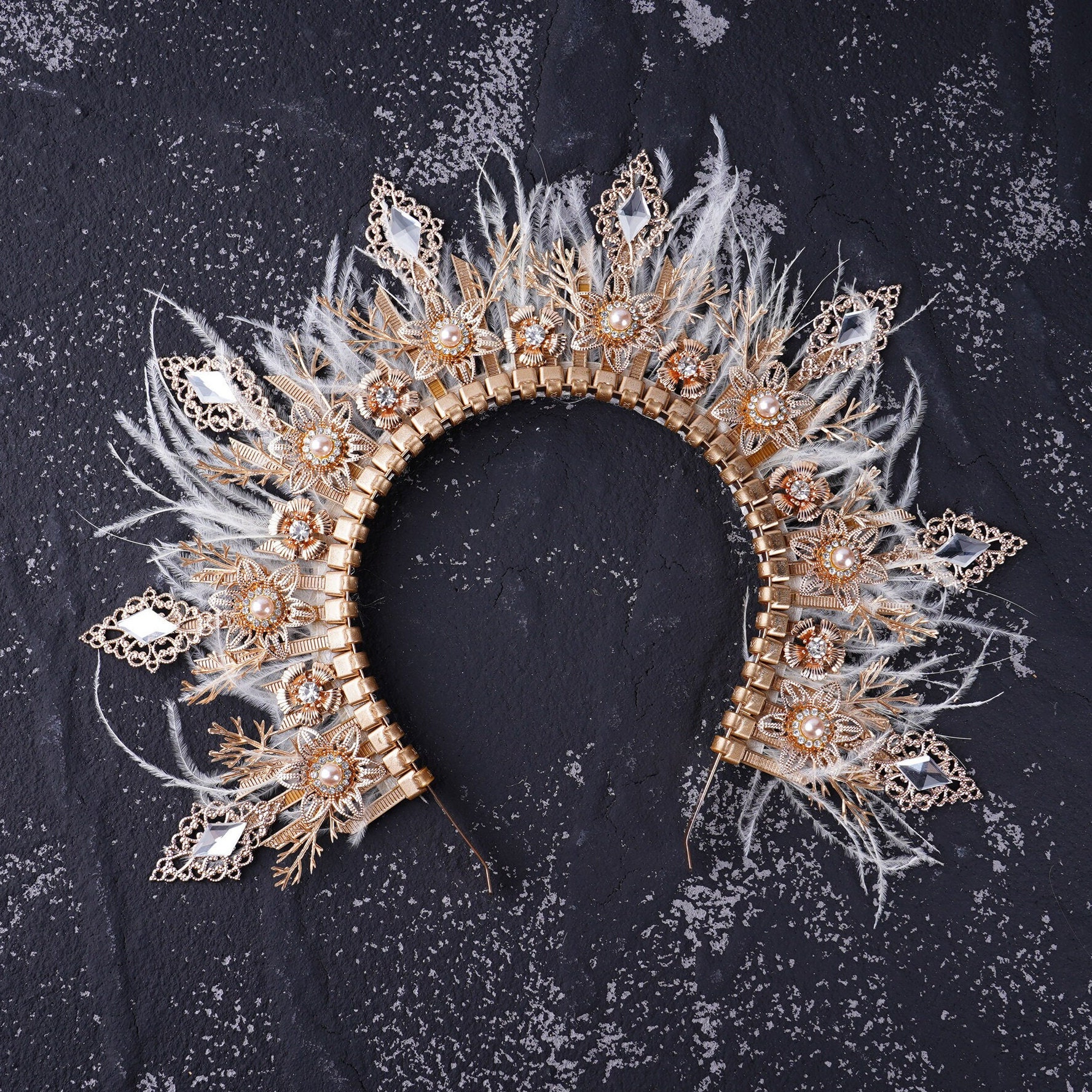 Gold Halo Crown Christmas Festival Headband Bridal Wedding Tiara Unique ...