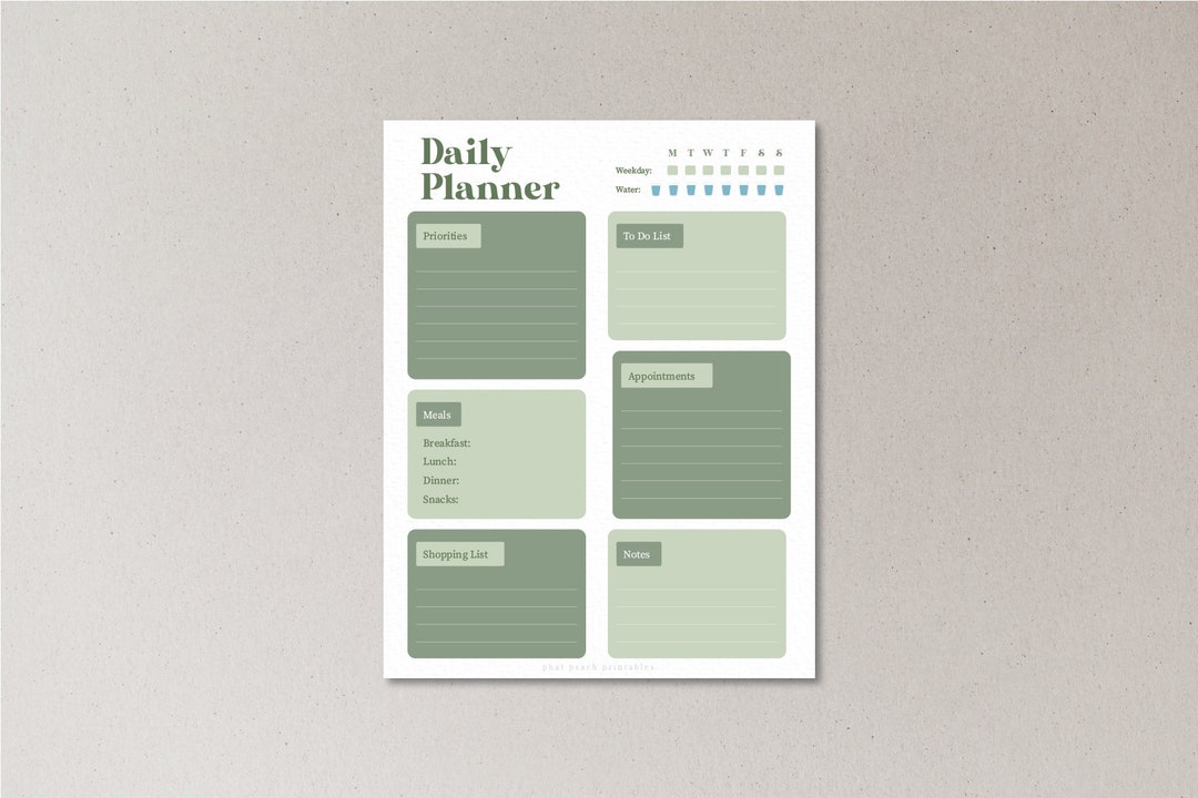 Printable Daily Planner, Organize Life, Work, Study, Notes, Olive ...