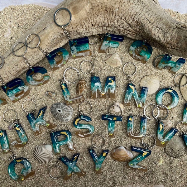 Beach Letter Resin Keychain - Etsy