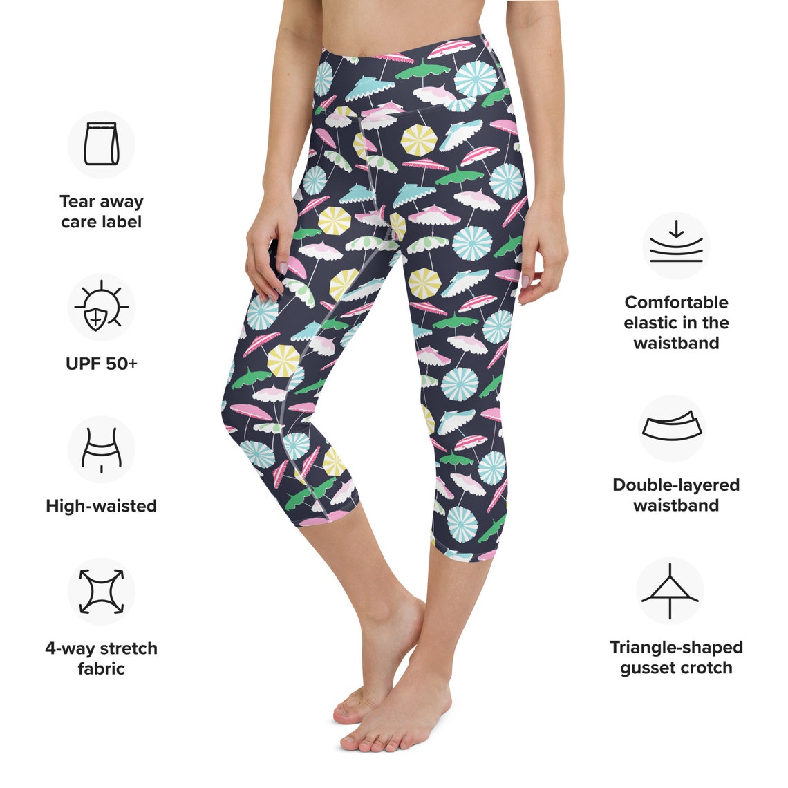 Beach Umbrella Party Navy Coastal Preppy Yoga Capri Leggings - Etsy