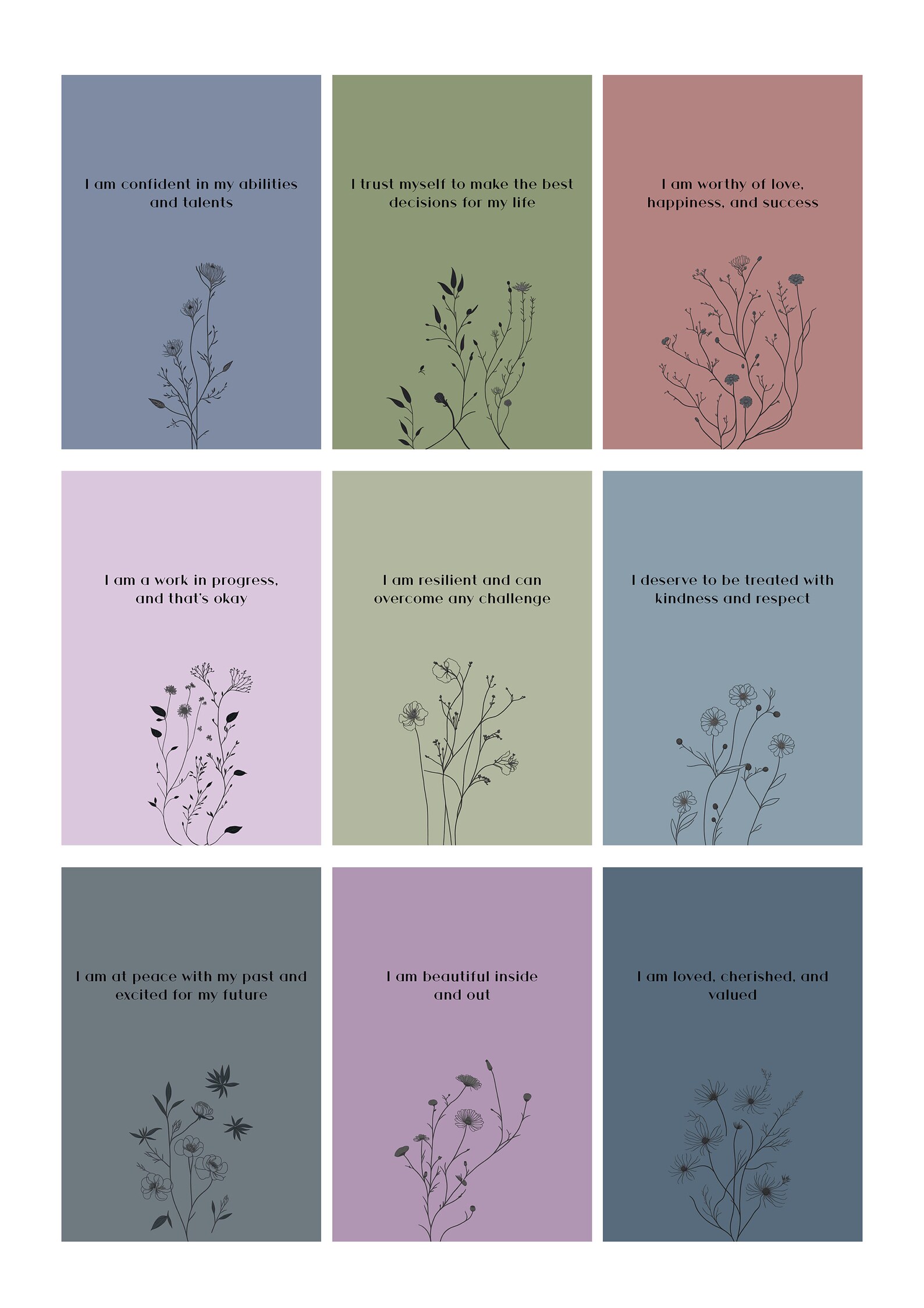Printable Affirmation Cards, Self Care & Mindfulness Quotes, Digital ...