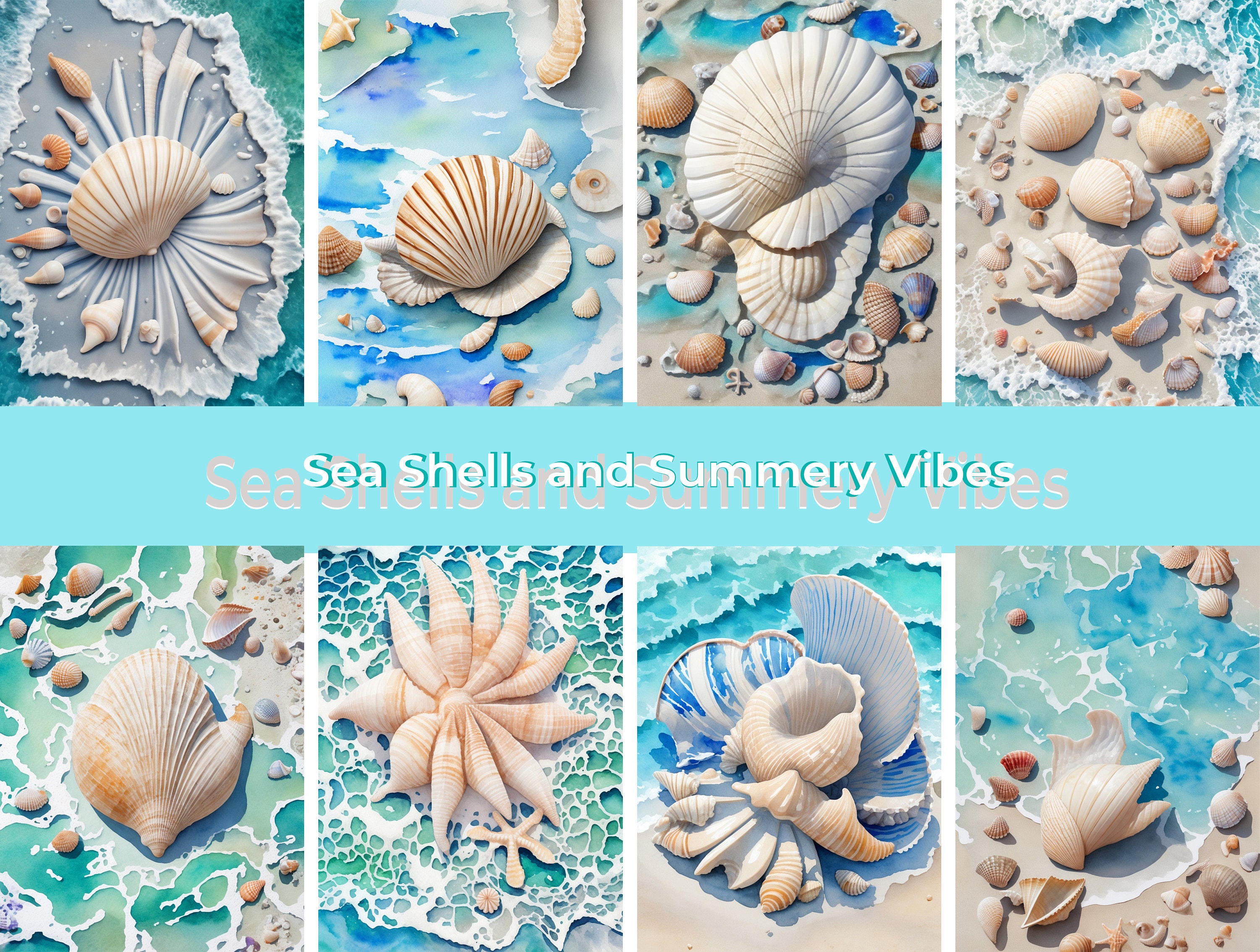 Watercolor Seashell Clipart, Nautical Clipart Bundle, Beach Clipart ...