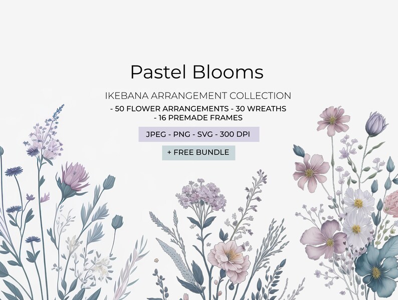 Pastel Watercolor Floral Clipart, Floral SVG Collection, Ikebana ...