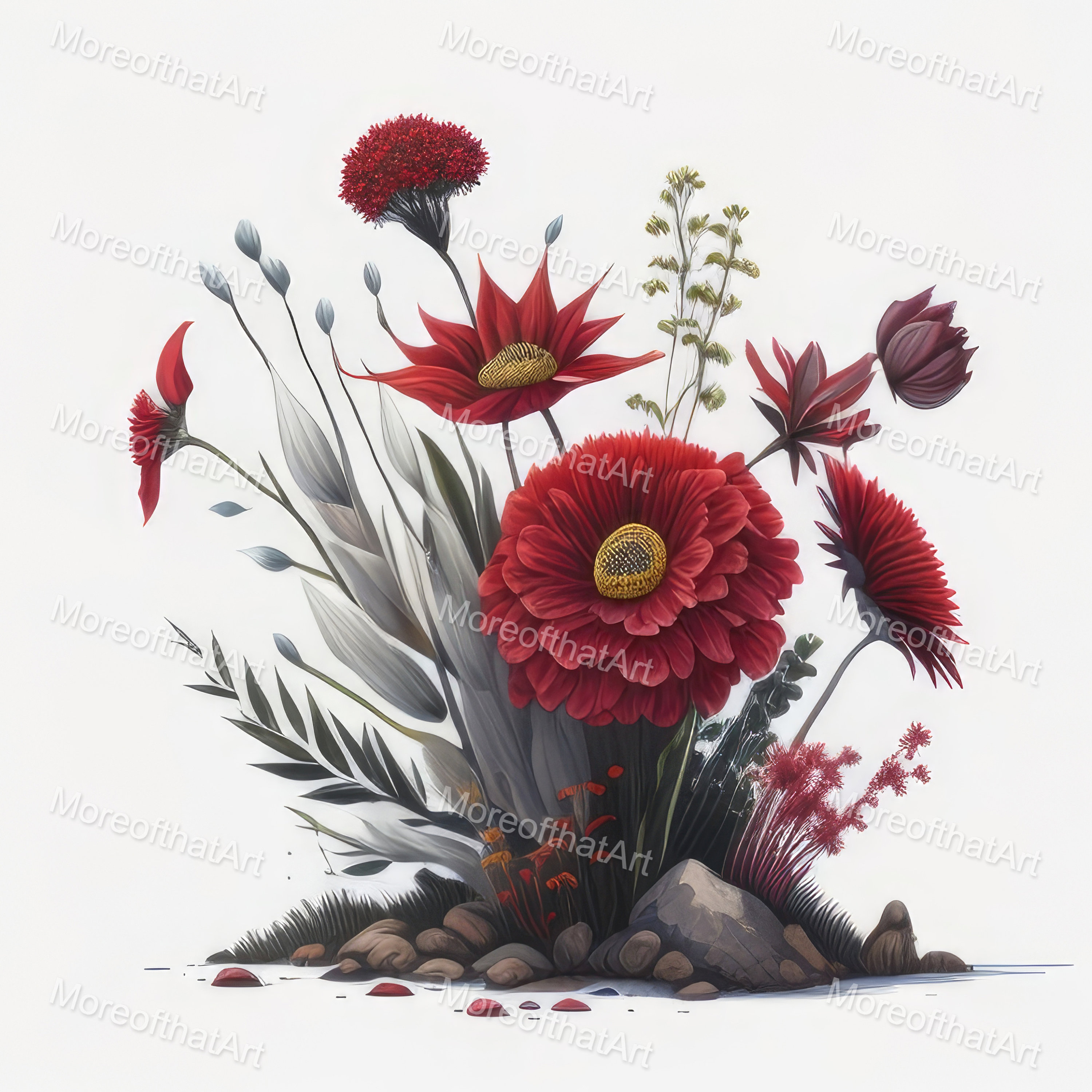 Red Watercolor Flower Clipart: Spring Floral PNG JPEG Set (digital ...