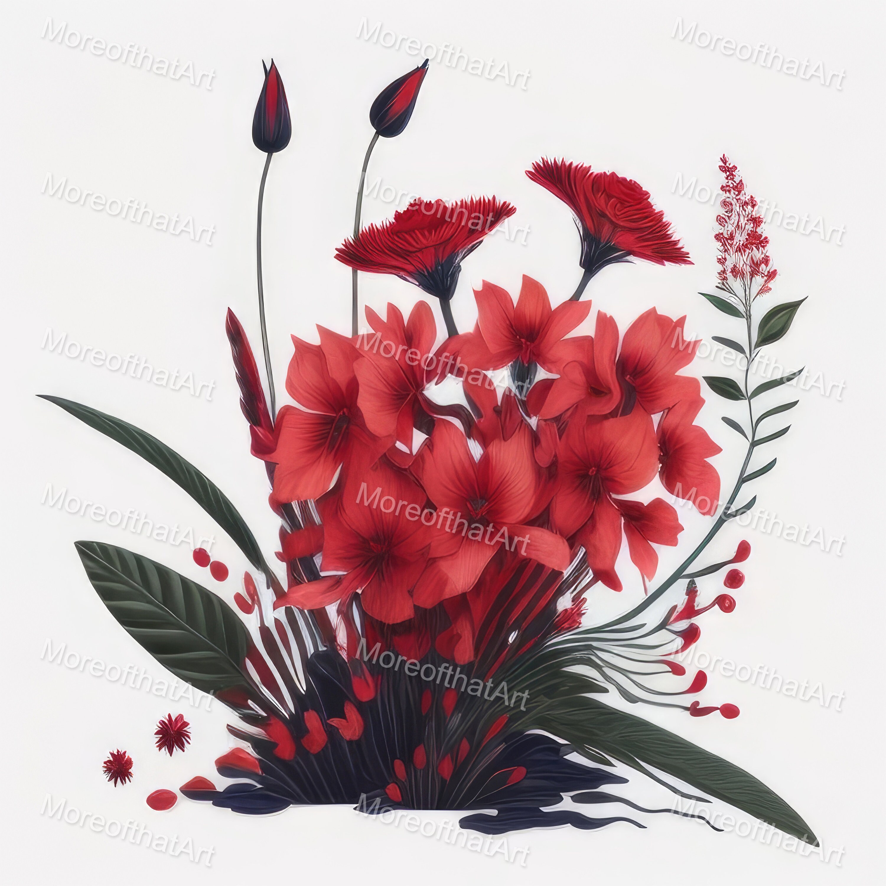 Red Watercolor Flower Clipart: Spring Floral PNG JPEG Set (digital ...