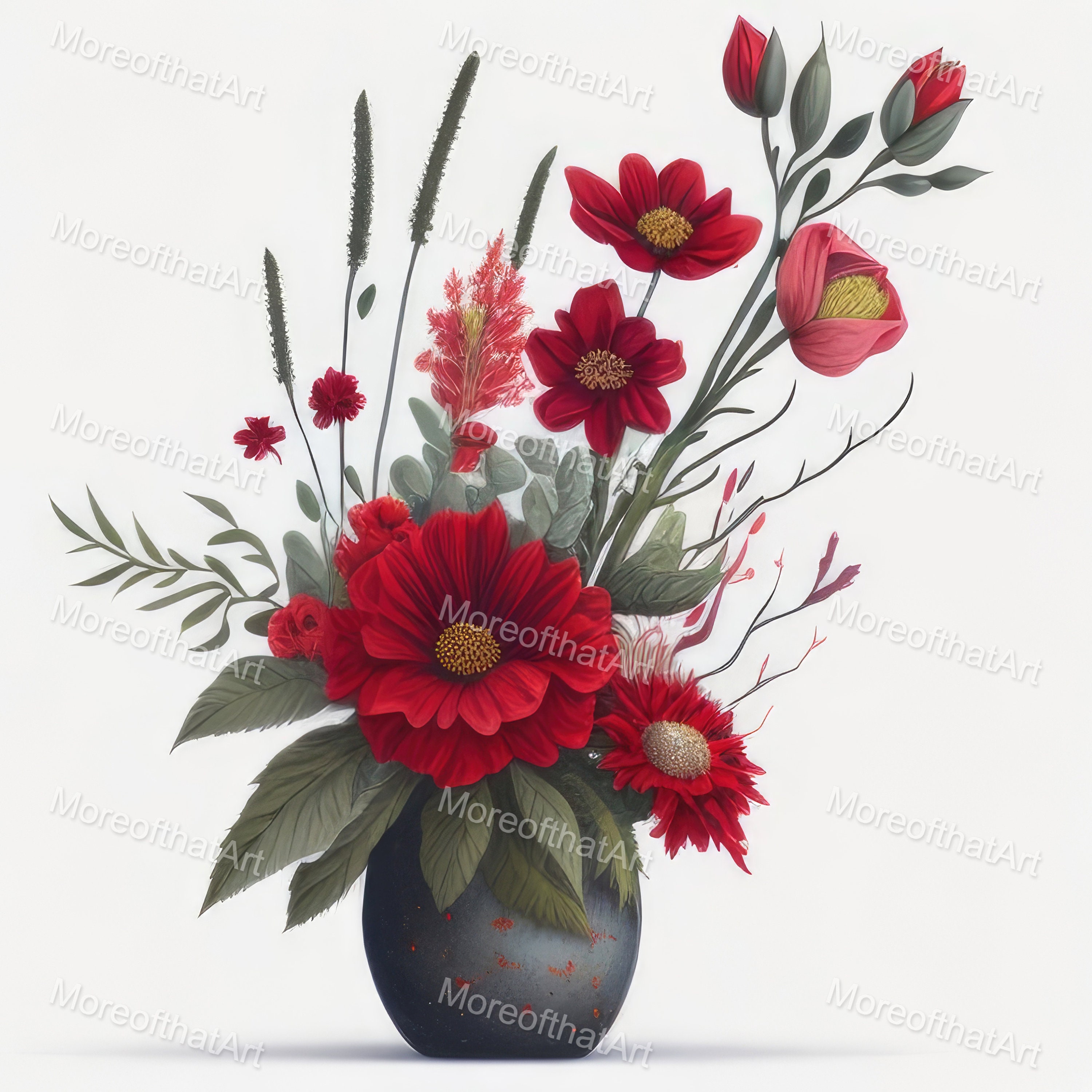 Red Watercolor Flower Clipart: Spring Floral PNG JPEG Set (digital ...