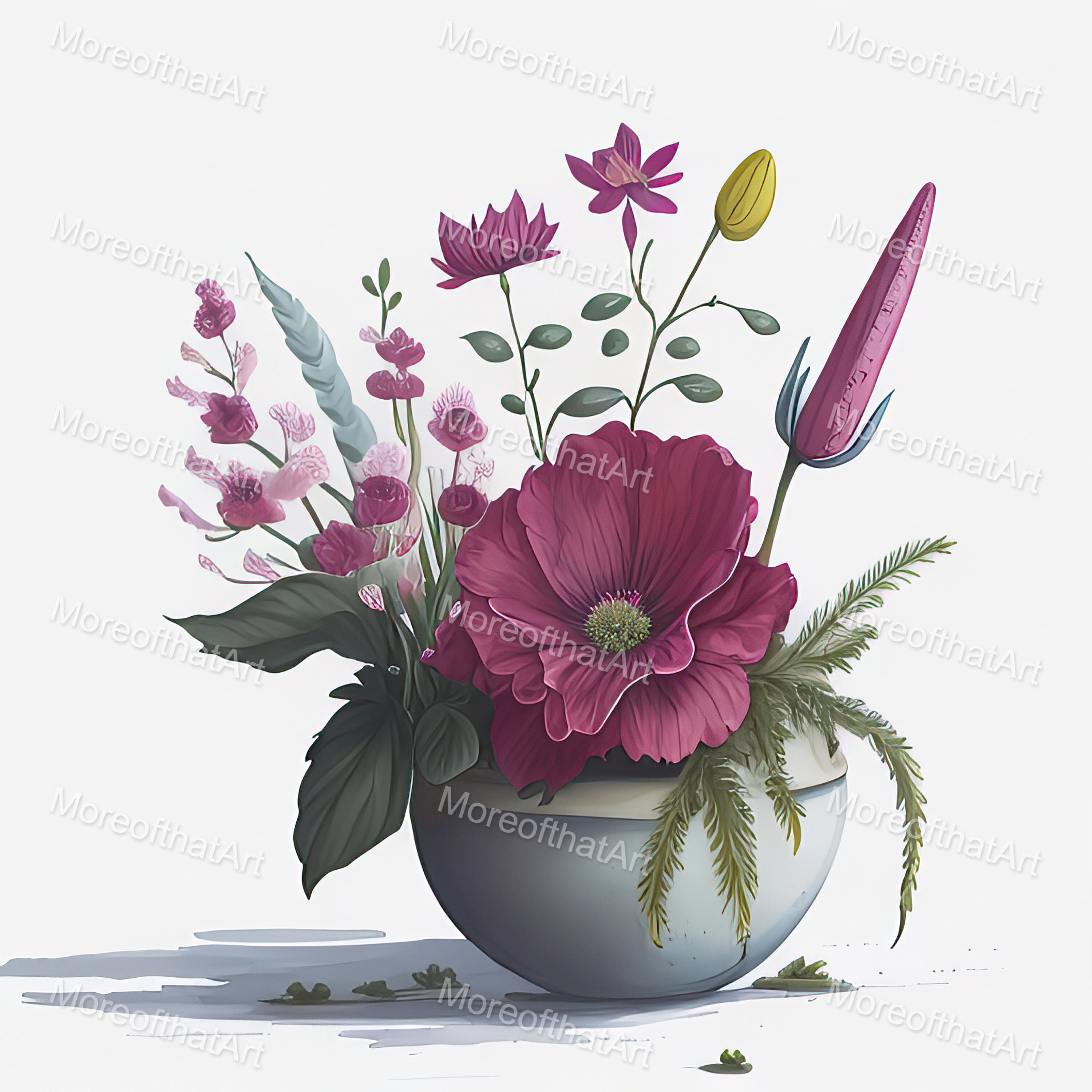 20 Watercolor Florals, Pink Colored Flowers, Ikebana Clipart, Wild ...