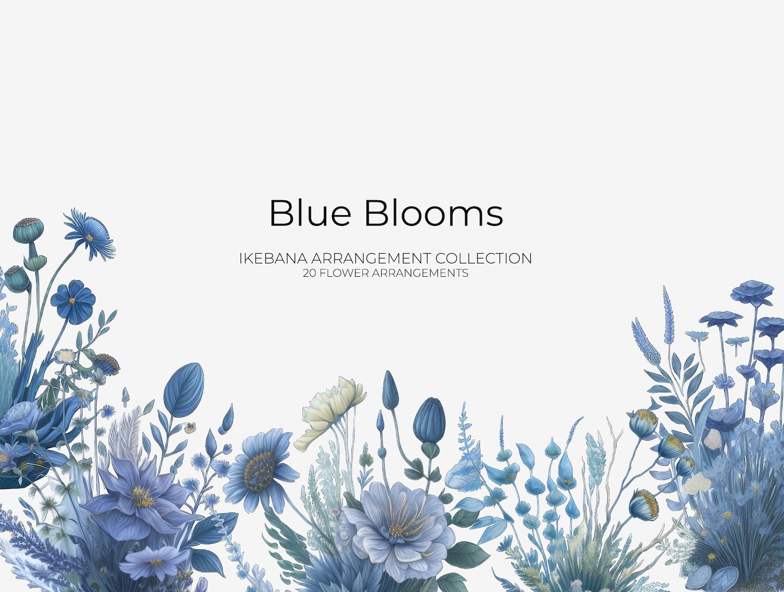 Blue Watercolor Floral Clipart: Wildflower PNG & JPEG Bundle (digital ...