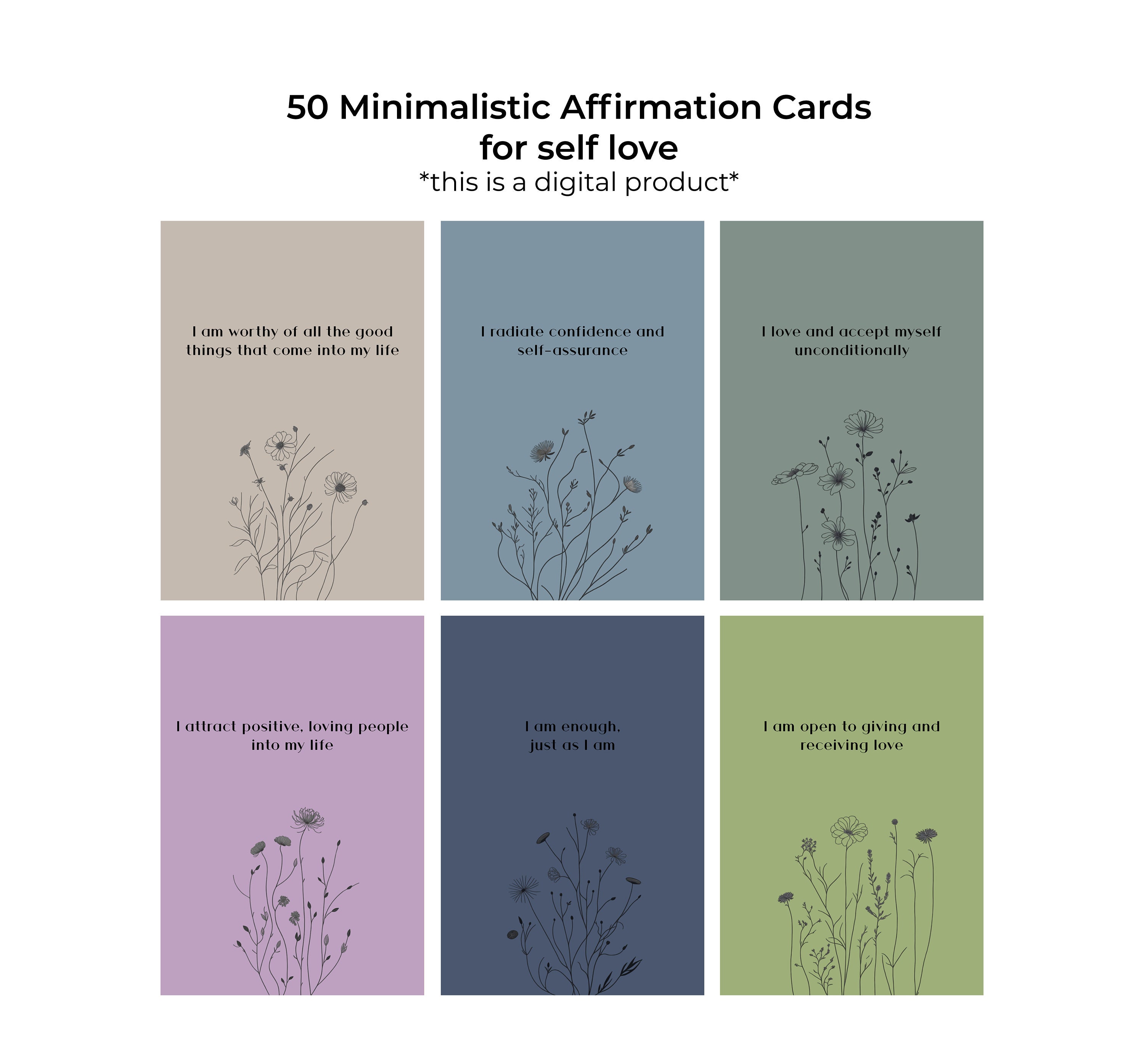 50 Self Care Printable Package Affirmation Cards, Self Love Birthday ...