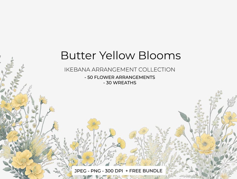 Butter Yellow Wildflower Clipart for Wedding Invitation | Watercolor ...