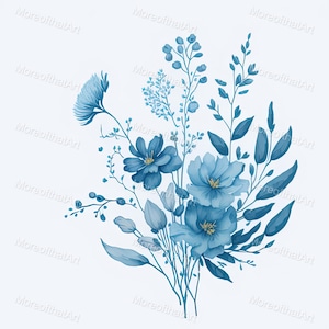 Baby Blue Watercolor Flower Clipart, PNG Flower Collection, Ikebana ...