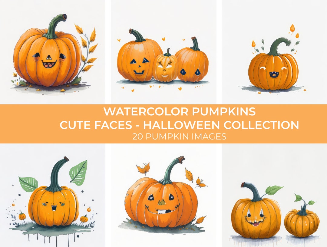 20 Watercolor Orange Pumpkins Halloween Clipart Cute - Etsy