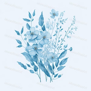 Baby Blue Watercolor Flower Clipart, PNG Flower Collection, Ikebana ...