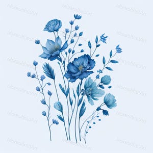 Blue Watercolor Flower Clipart, 50 Bouquets + 30 Wreaths PNG & JPEG ...