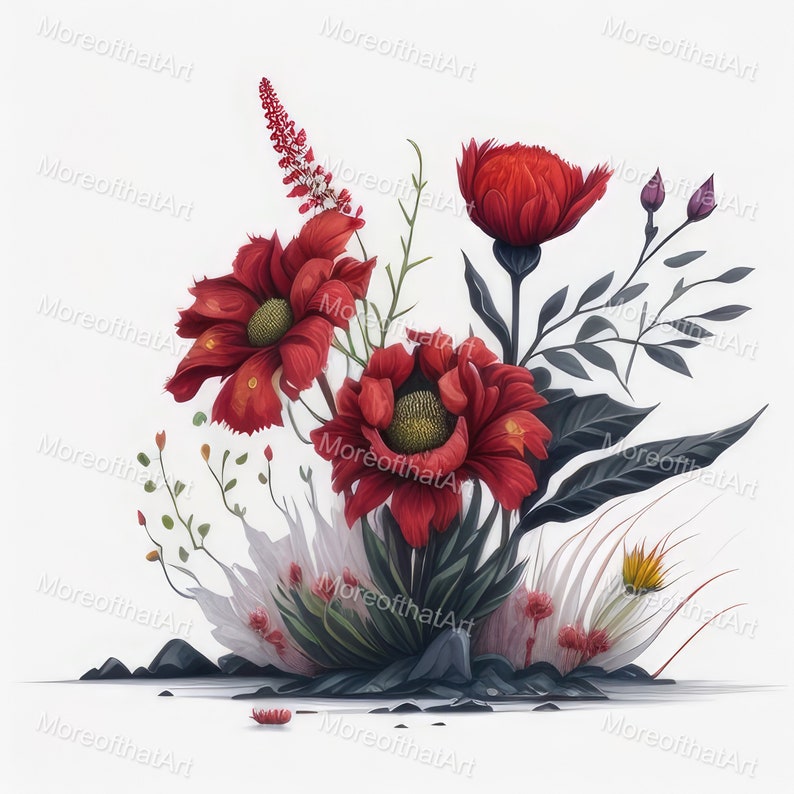 Red Watercolor Flower Clipart: Spring Floral PNG JPEG Set (digital ...
