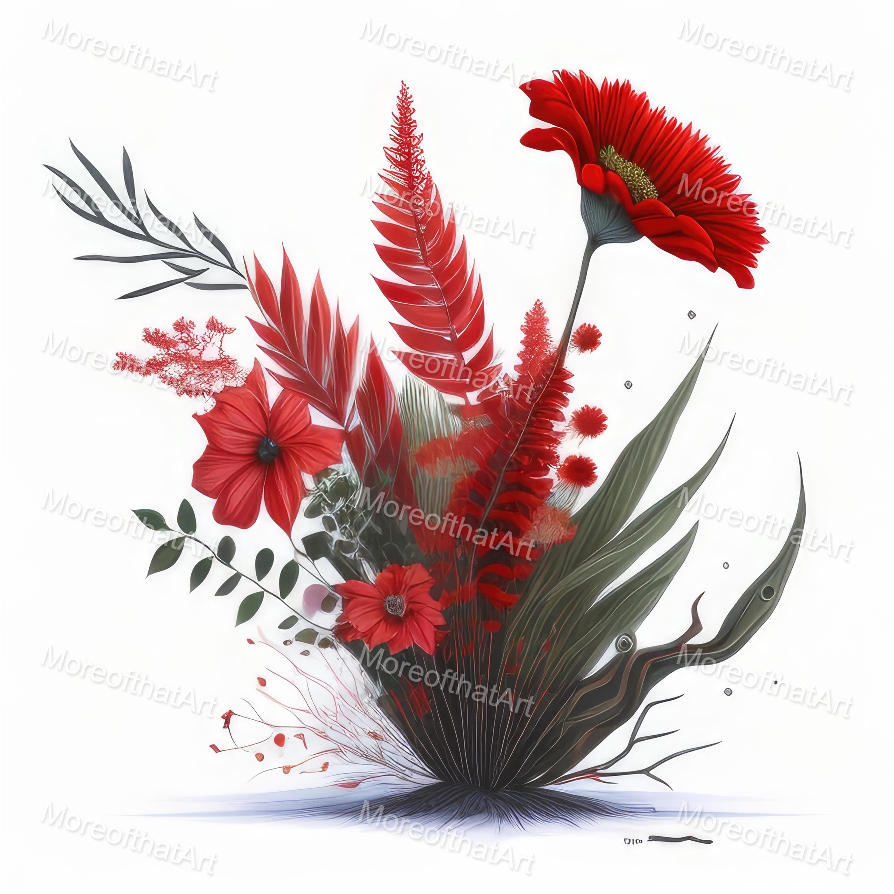 Red Watercolor Flower Clipart: Spring Floral PNG JPEG Set (digital ...