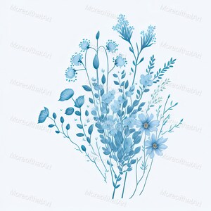 Baby Blue Watercolor Flower Clipart, PNG Flower Collection, Ikebana ...