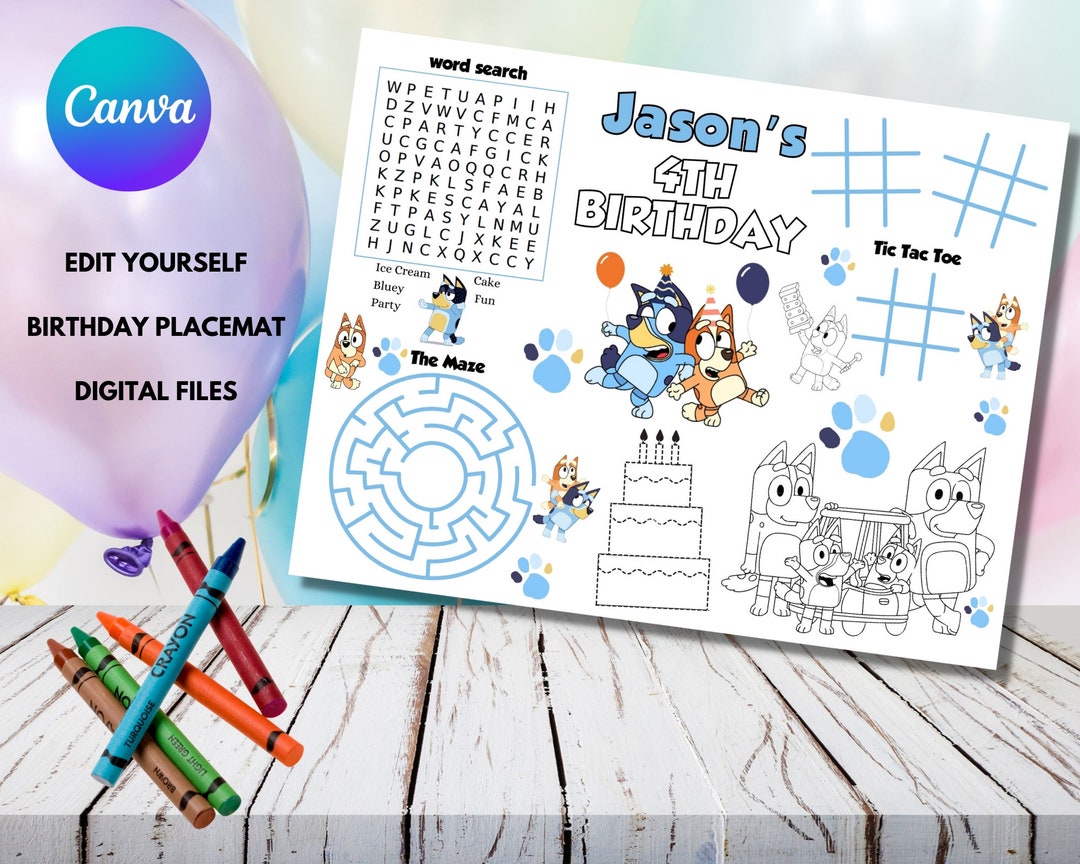 Bluey Activity Sheet, Bluey Birthday Placemat - Etsy UK
