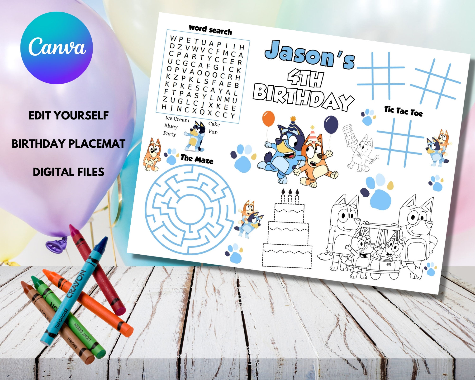 Bluey Activity Sheet, Bluey Birthday Placemat - Etsy UK