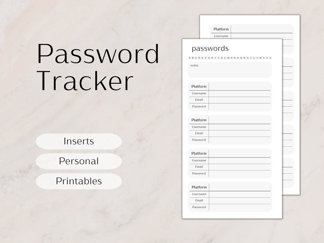 Password Tracker Password Keeper-log Personal Planner Inserts Digital ...