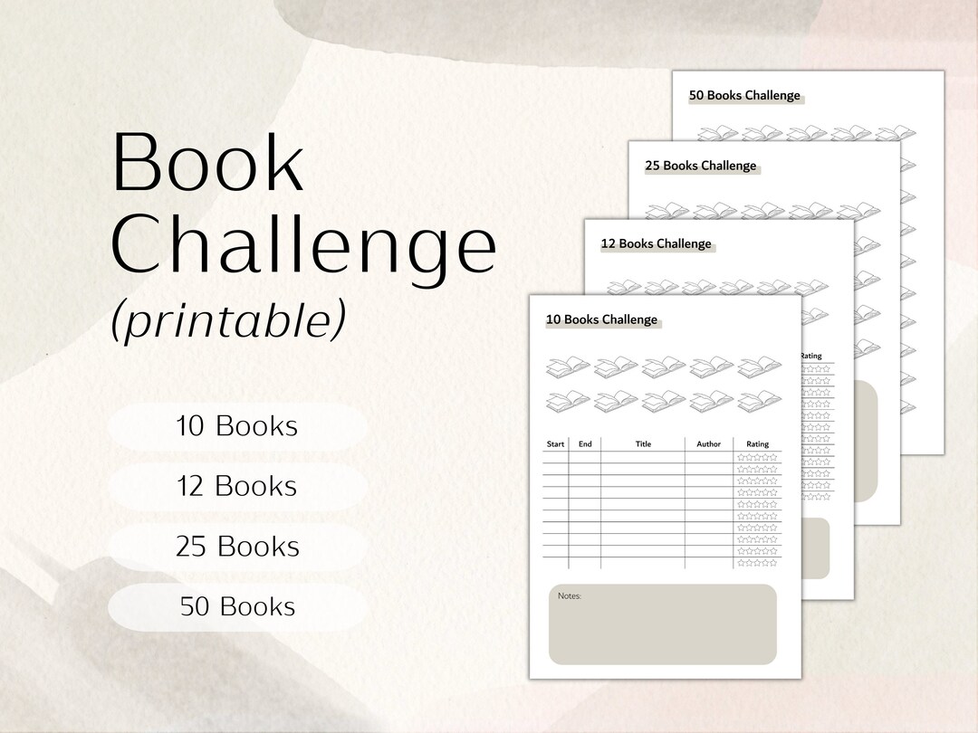 Book Challenge Bundle Printable Book Tracker 10/12/25/50 Reading ...