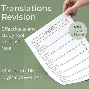 Translations Phrases Revision Sheet, Student Printable Revision ...