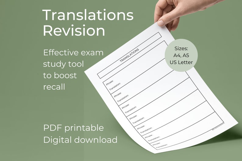 Translations Phrases Revision Sheet, Student Printable Revision ...