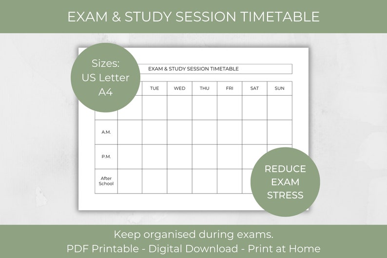 Exam Printable Timetable Planner, Time Table Schedule Student Weekly ...