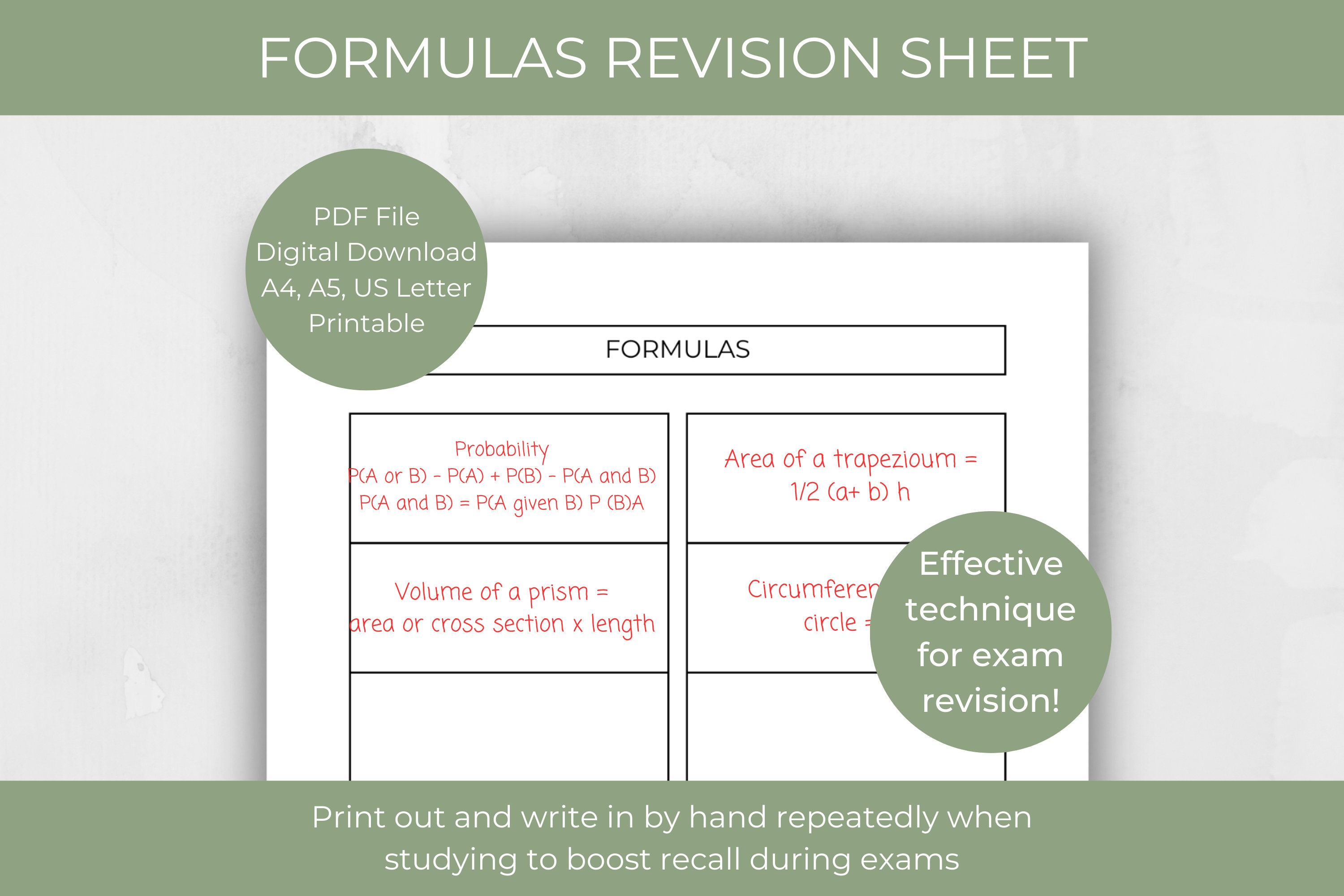 Formulas, Revision Planner, Study Planner, Student Printable, PDF ...