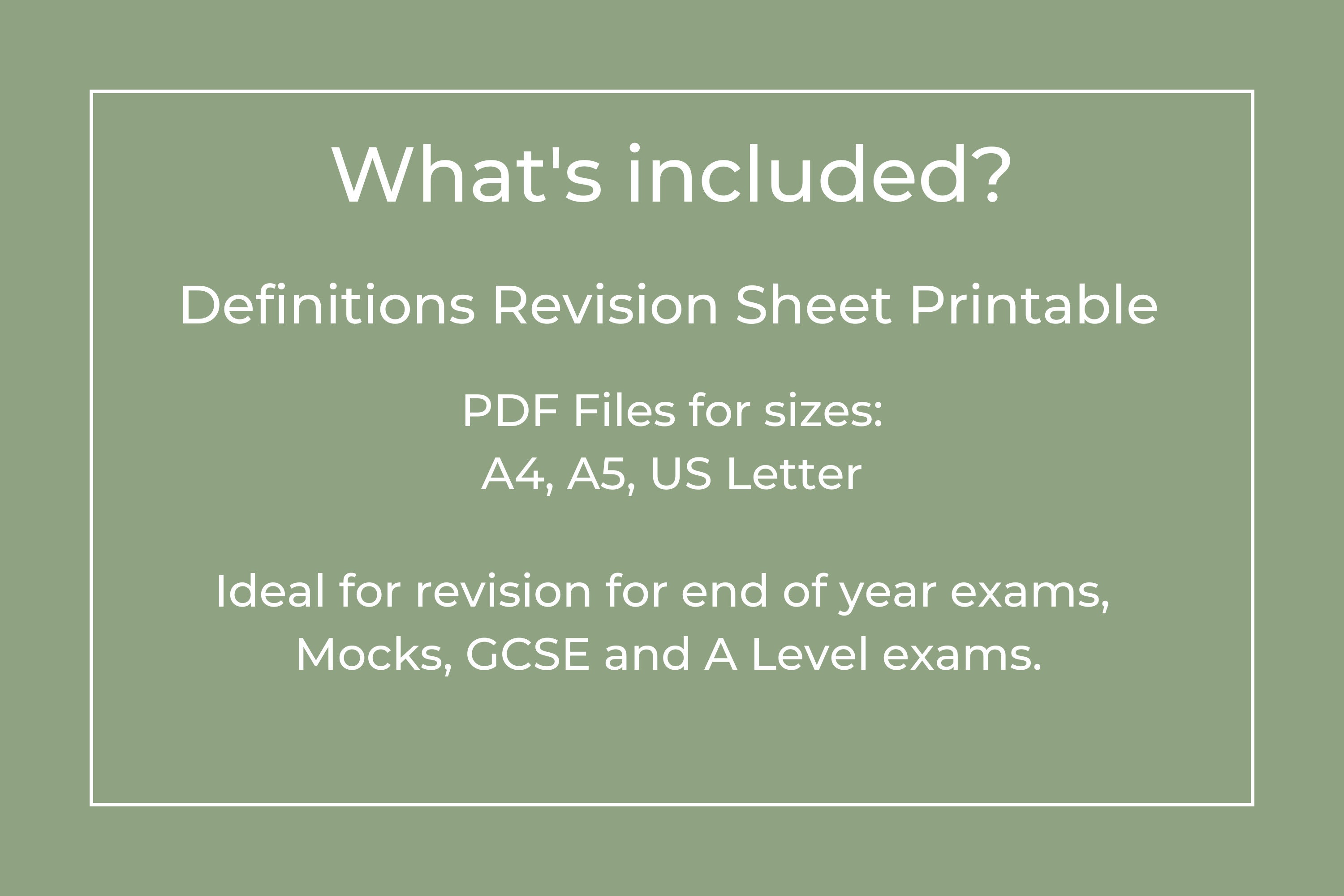 Formulas Revision Sheet, Student Printable, PDF Digital Download ...