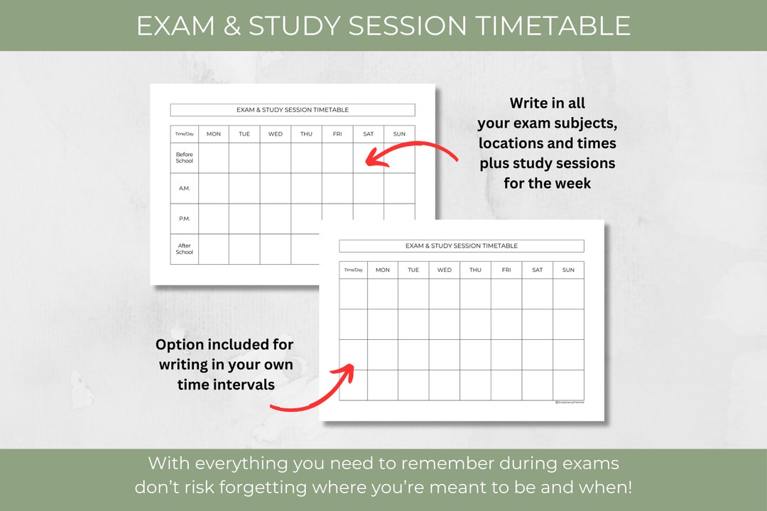 Exam Study Timetable, Printable Timetable Planner, Time Table Schedule ...