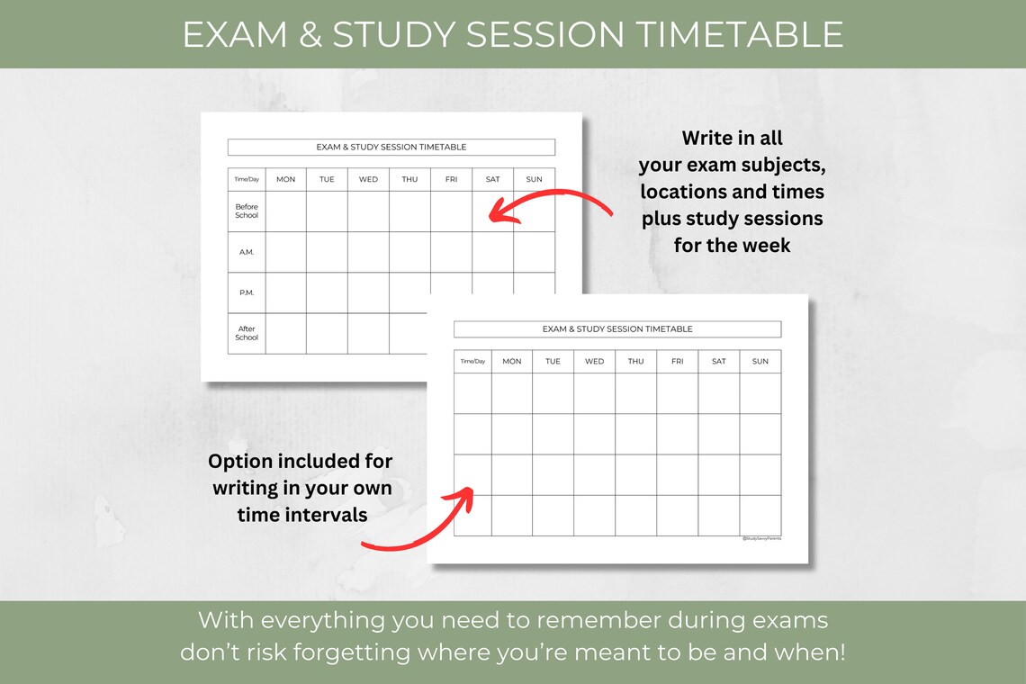 Exam Study Timetable, Printable Timetable Planner, Time Table Schedule ...