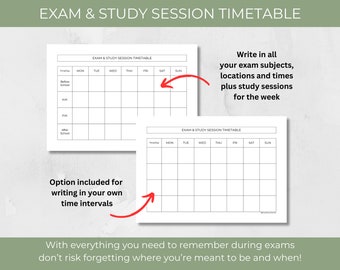 Exam Printable Timetable Planner, Time Table Schedule Student Weekly ...