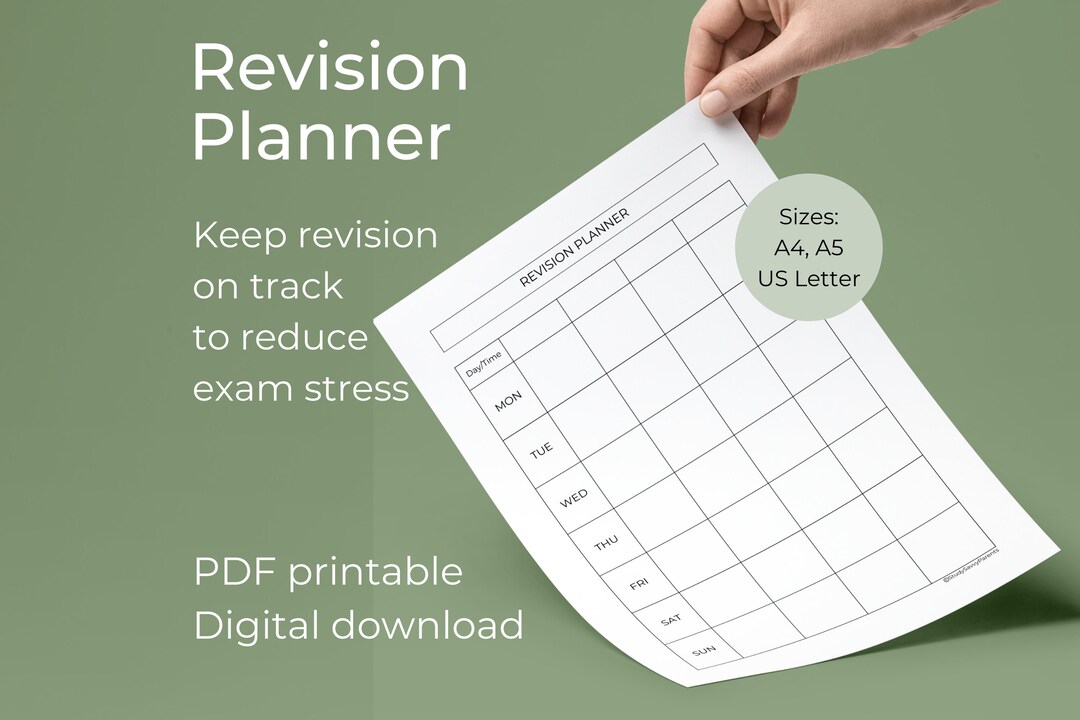 Revision Planner, Study Planner, Student Printable, Study Timetable, A4 ...