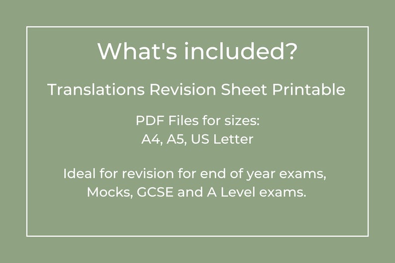 Translations Phrases Revision Sheet, Student Printable Revision ...