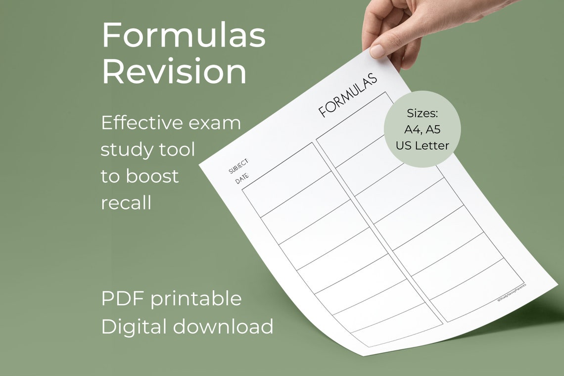 Formulas Printable Revision Sheet, GCSE Exam Study Help for Revising ...
