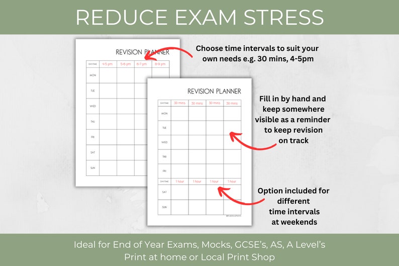 Revision Planner, Printable Study Planner, GCSE Exam Study Help for Revising, Student Printables ...