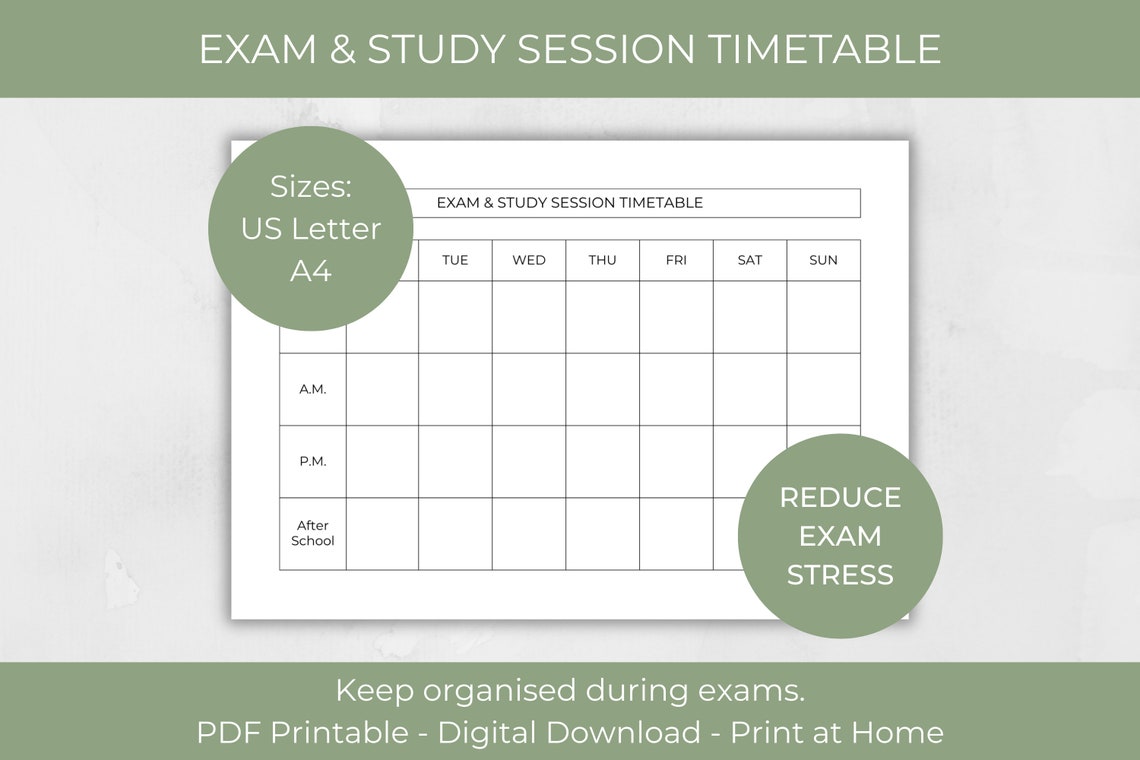 Exam Study Timetable, Printable Timetable Planner, Time Table Schedule ...